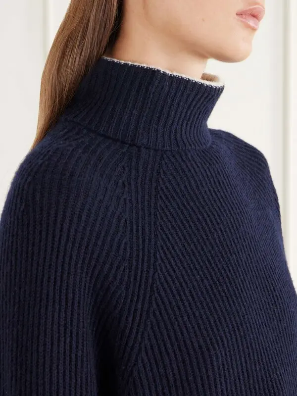 Gabriela Hearst Tipped Wigman Ribbed Cashmere Turtleneck Sweater