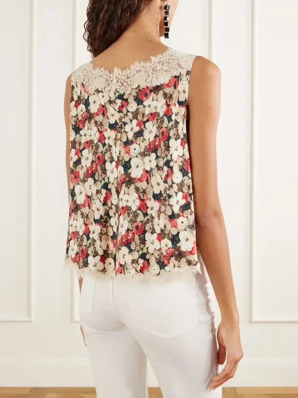 DÔEN Valerina Floral-print Lace-trimmed Silk-satin Cami