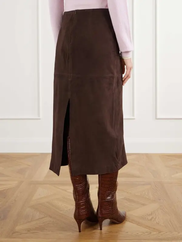 LA LIGNE Vega Paneled Suede Midi Skirt