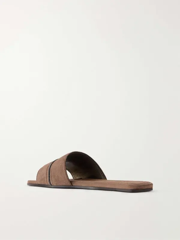 Brunello Cucinelli Monilli-embellished Suede Slides