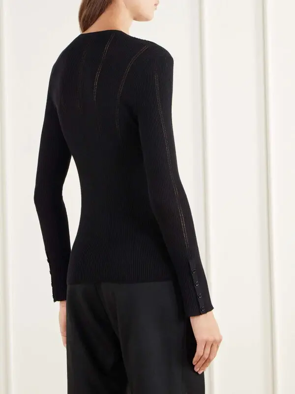 Gabriela Hearst Olea Ribbed Pointelle-knit Wool Henley Top