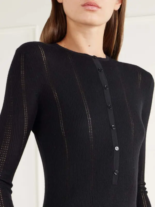 Gabriela Hearst Olea Ribbed Pointelle-knit Wool Henley Top