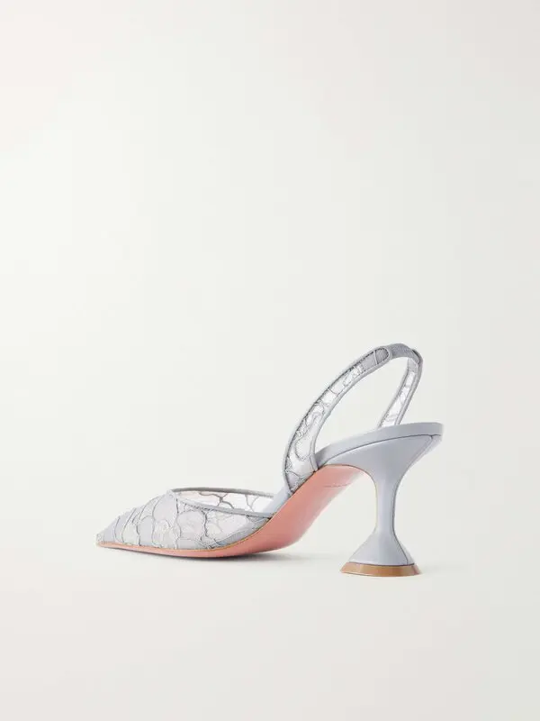 Amina Muaddi Holli 70 Leather-trimmed Lace Slingback Pumps