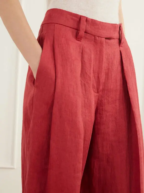 Brunello Cucinelli Pleated Linen-canvas Straight-leg Pants