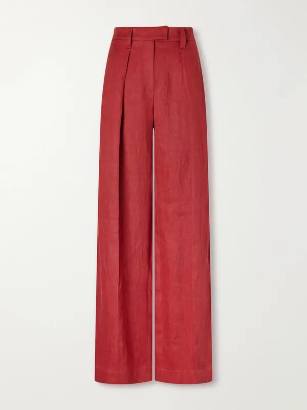 Brunello Cucinelli Pleated Linen-canvas Straight-leg Pants - Red