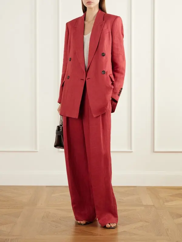 Brunello Cucinelli Pleated Linen-canvas Straight-leg Pants - Red