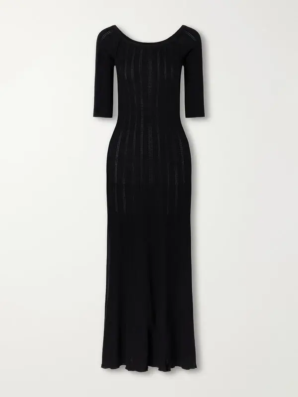 Gabriela Hearst Vivia Ribbed Pointelle-knit Wool Midi Dress - Black