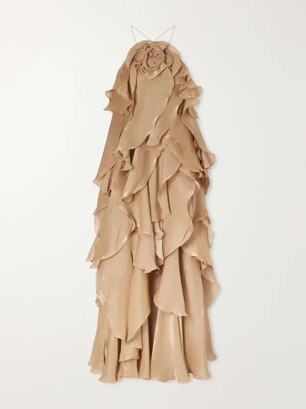 Aje Marlo Floral-appliquéd Ruffled Layered Chiffon Gown