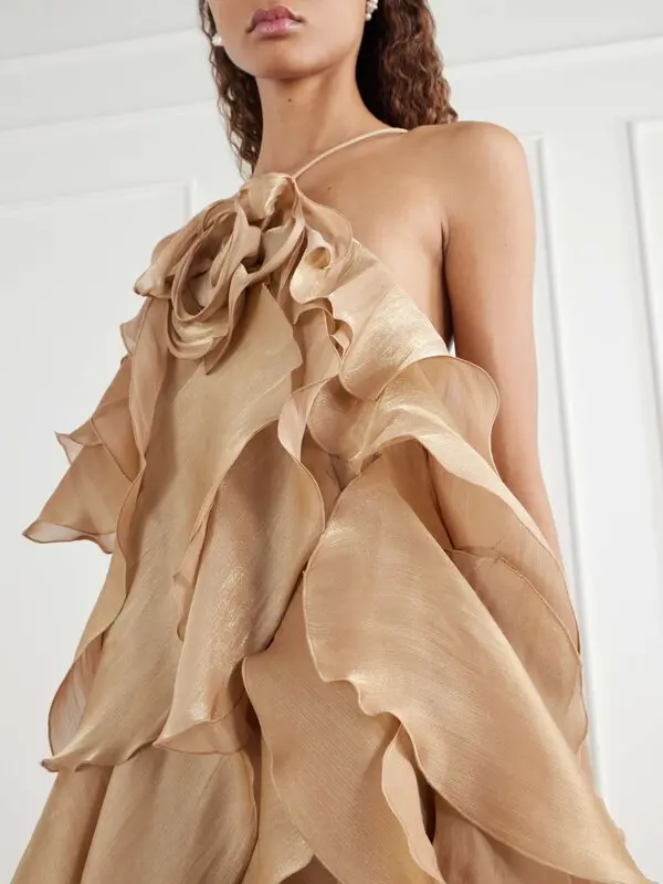 Aje Marlo Floral-appliquéd Ruffled Layered Chiffon Gown