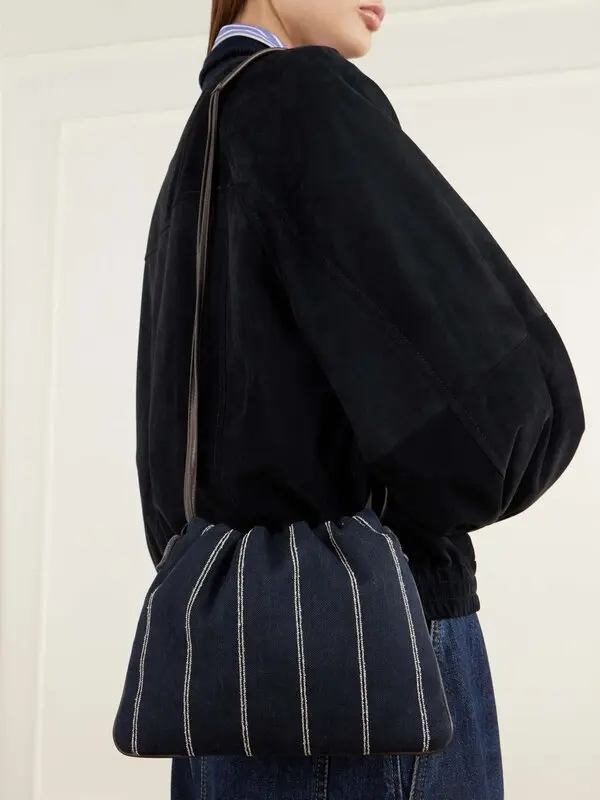 Brunello Cucinelli Pinstriped Leather-trimmed Denim Shoulder Bag