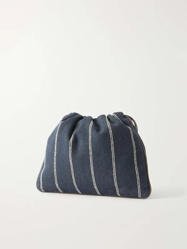 Brunello Cucinelli Pinstriped Leather-trimmed Denim Shoulder Bag