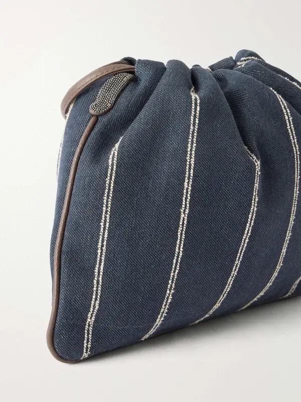 Brunello Cucinelli Pinstriped Leather-trimmed Denim Shoulder Bag