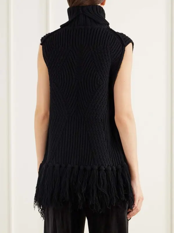 Junya Watanabe Belted Fringe-trimmed Ribbed Wool Turtleneck Vest