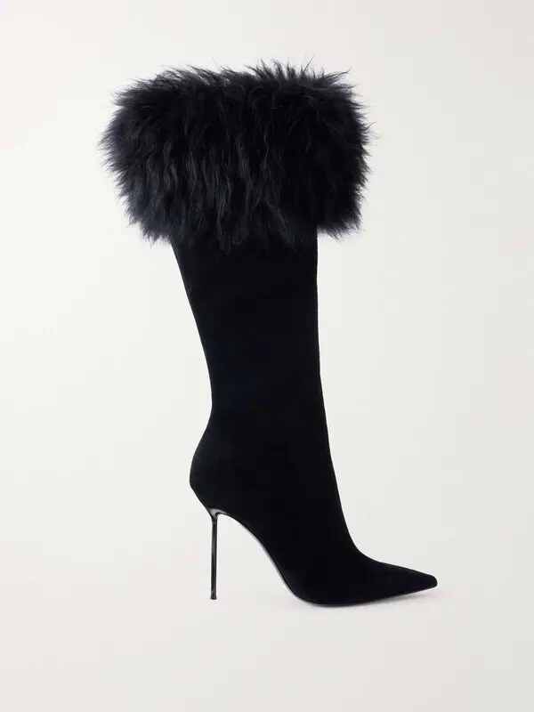 Paris Texas Lidia 105 Shearling-trimmed Suede Knee Boots - Black