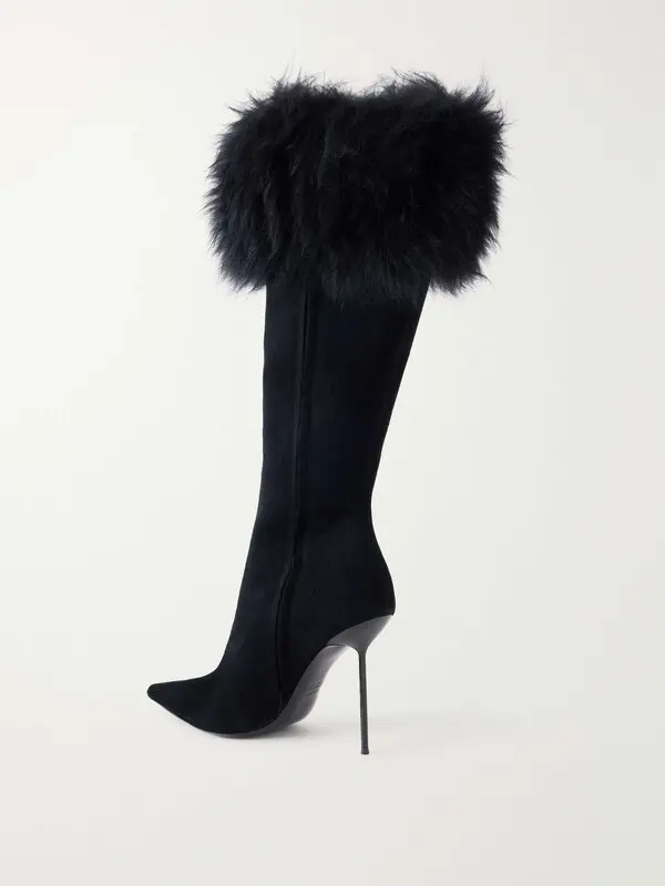 Paris Texas Lidia 105 Shearling-trimmed Suede Knee Boots