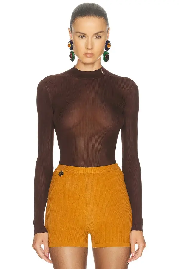 Saint Laurent Long Sleeve Top In Chocolate