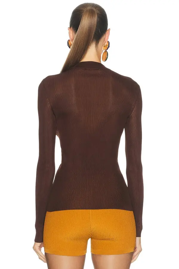 Saint Laurent Long Sleeve Top In Chocolate