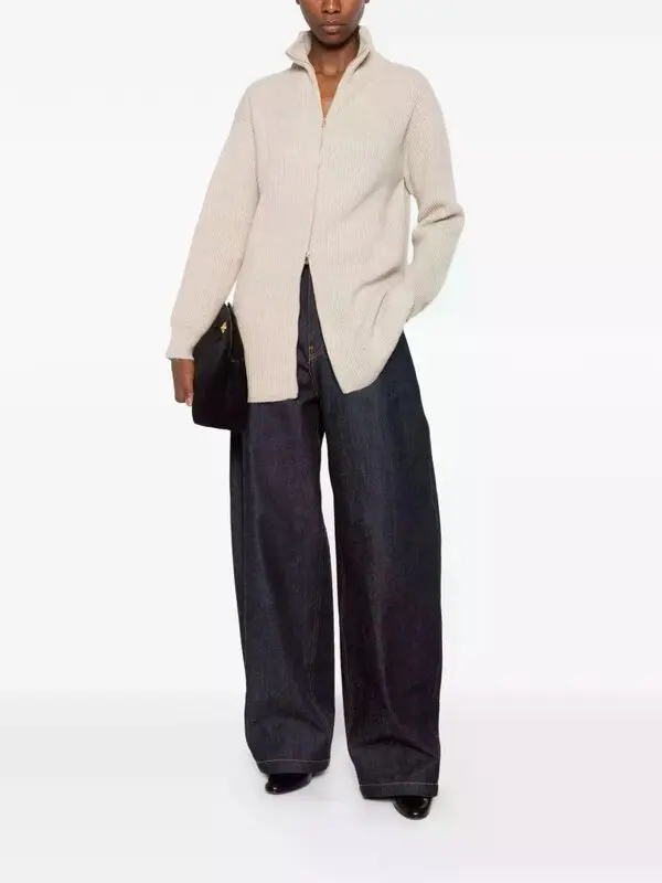 Max Mara Ribbed-knit Zip-up Sweater - Neutrals