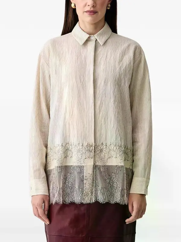 Sisley Lace-trim Pinstripe Shirt - Neutrals