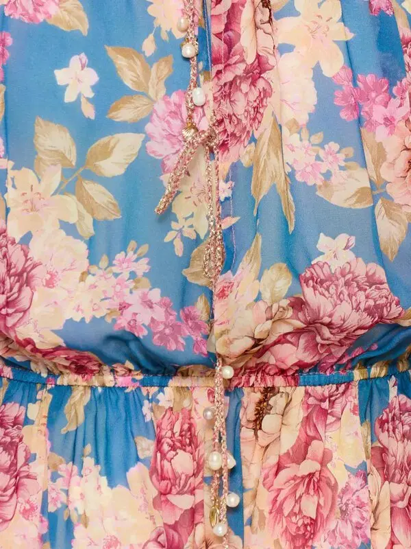 Anjuna Floral-print Long-sleeve Mini Dress - Blue
