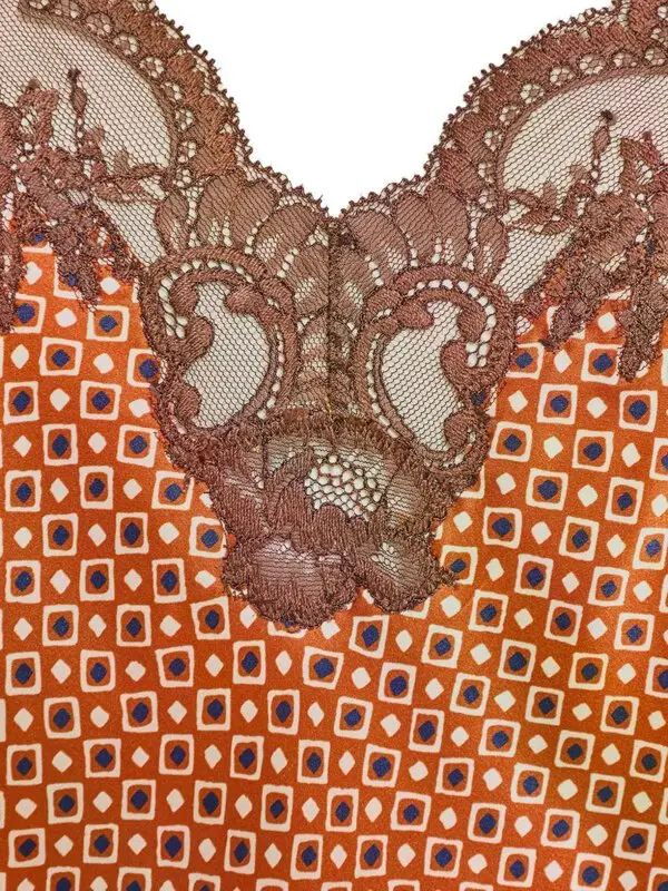 Rabanne Silk Tank Top With Lace Detailing - Orange