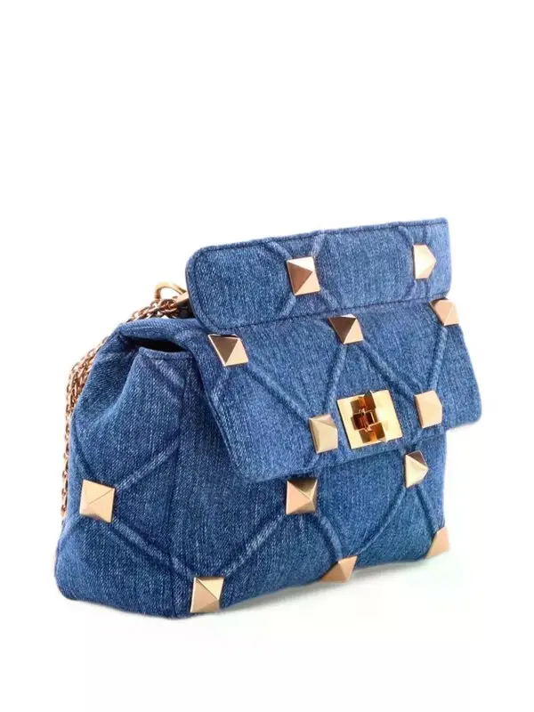 Valentino Garavani Roman Stud Flap Bag Quilted Denim Medium Shoulder Bag