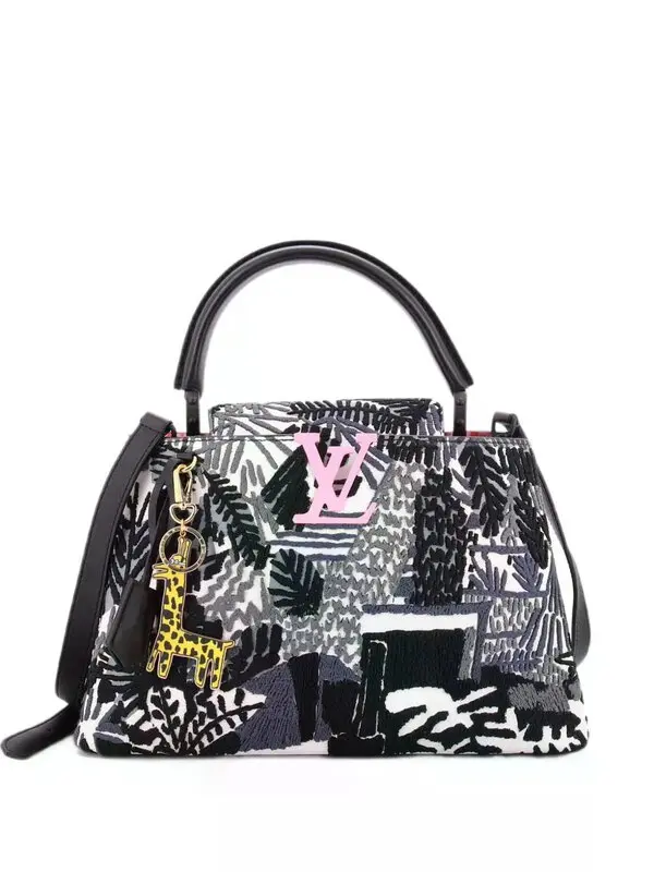 LOUIS VUITTON Jonas Wood Artycapucines Bag Embroidered Printed Leather Pm Satchel - Black