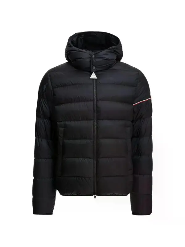Moncler Bernadette In White/brown Houndstooth Cotton Cropped Shirtquilted Hooded Jac