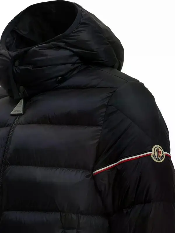 Moncler Bernadette In White/brown Houndstooth Cotton Cropped Shirtquilted Hooded Jac
