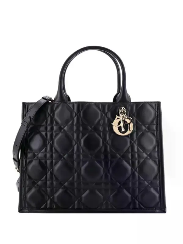 Dior Book With Strap Cannage Quilt Lambskin Medium Tote Bag - Black