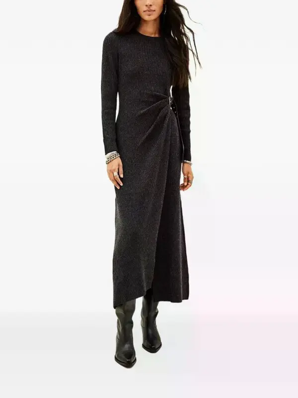 Ba&sh Bamaya Buckle-detail Ribbed-knit Midi Dress - Grey