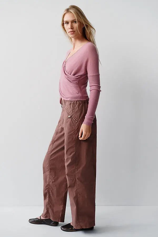 PILCRO Delta Cotton Stretch Mid-rise Wide-leg Parachute Pants - Stone