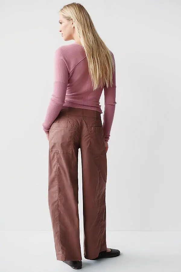 PILCRO Delta Cotton Stretch Mid-rise Wide-leg Parachute Pants - Stone
