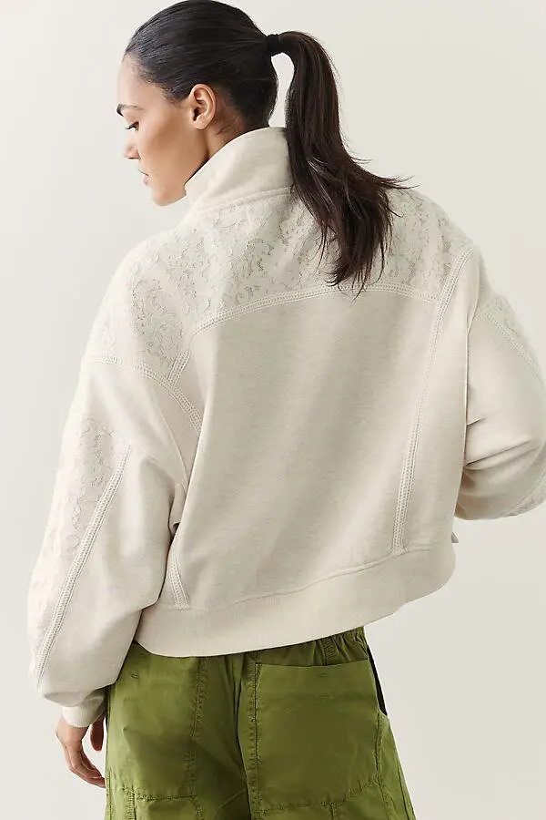 Daily Practice Cotton Blend Lace Funnel Neck Sweatshirt - Ivory