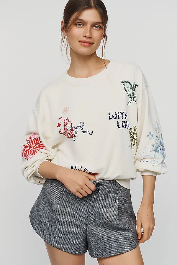 PILCRO Niki 100% Cotton Graphic Sweatshirt - Neutral Pattern