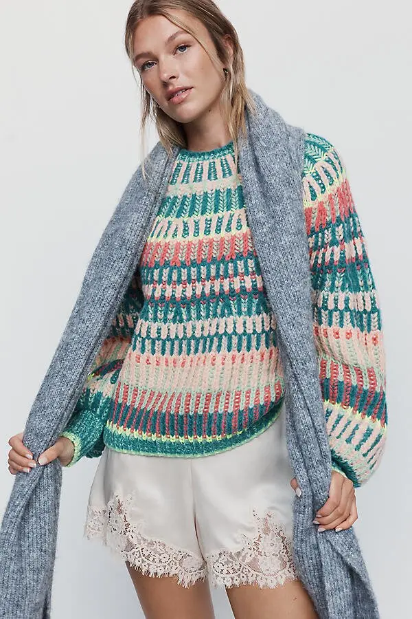 PILCRO Wool Blend Crew Neck Sweater - Multi Stripe