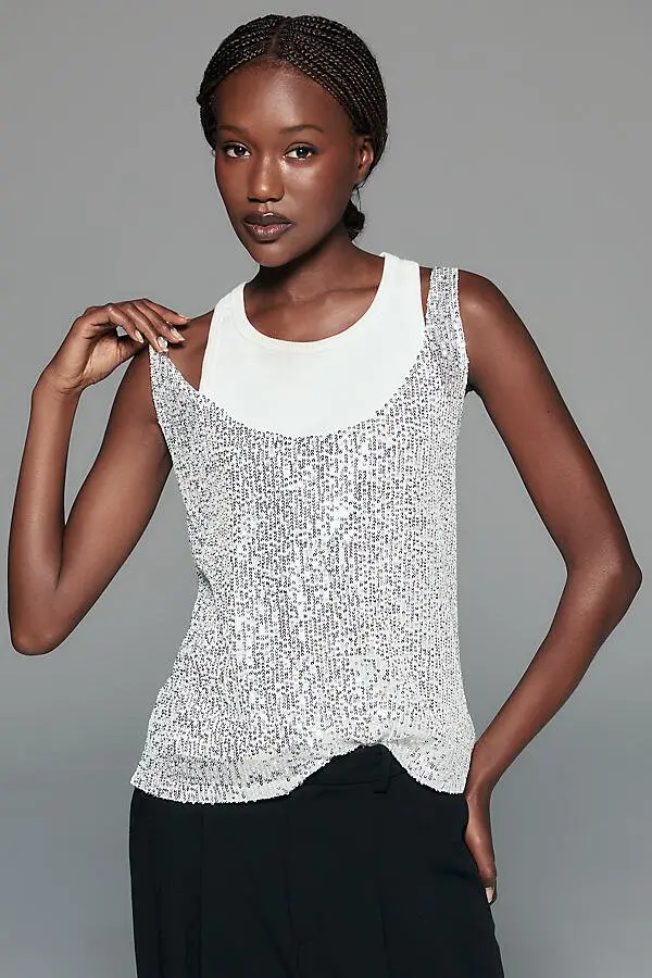 PILCRO Sequed Twofer Tank Top - Silver