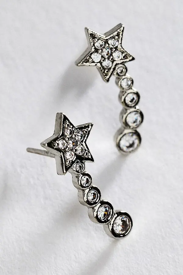 Anthropologie Shootg Star Crystal Crawler Earrgs - Silver