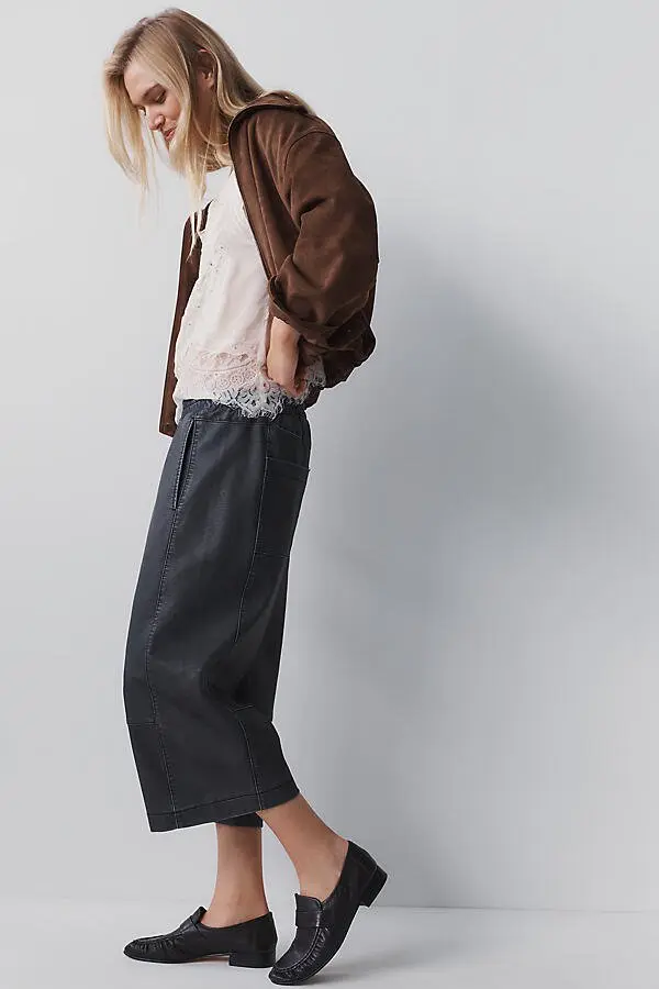PILCRO Izzie Faux Leather Cropped Barrel Leg Pants