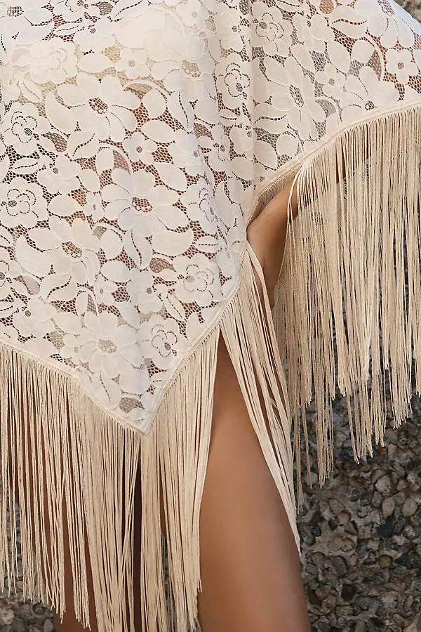 MALAI Bloom Tide Cotton Blend Lace Frge Poncho