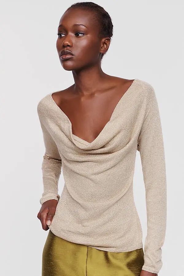 PILCRO She Cowl Neck Long Sleeve Top - Gold