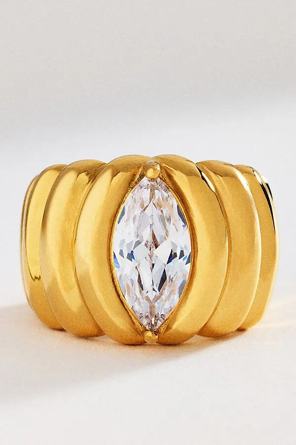 Anthropologie Scalloped Crystal Cocktail Rg - Gold