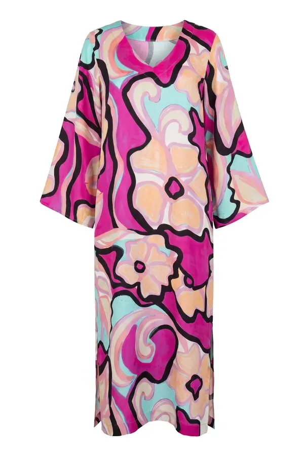 TIGER AND THE MONKEY The Rose Silky Floral Hybrid Kaftan Dress
