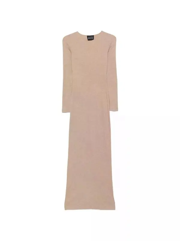 GIOVANNI BEDIN Ribbed-knit Long-sleeve Midi Dress - Neutrals