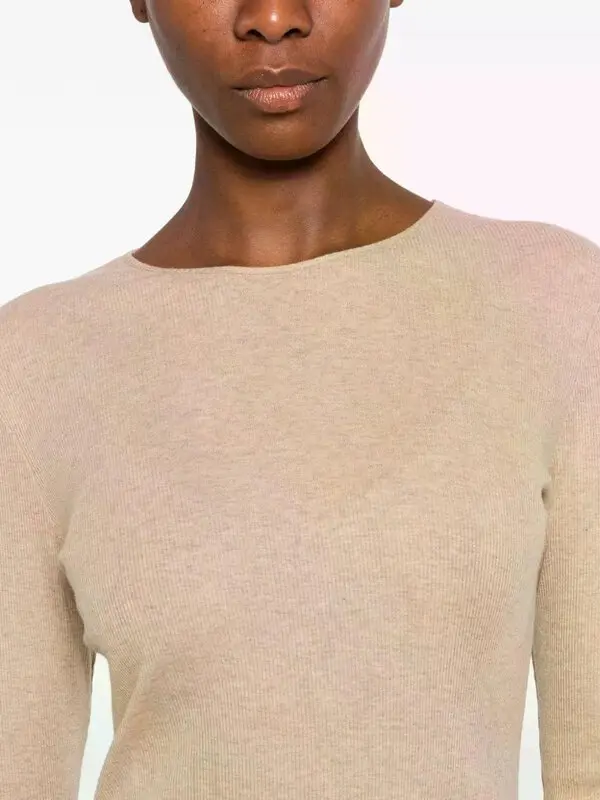 GIOVANNI BEDIN Ribbed-knit Long-sleeve Midi Dress - Neutrals