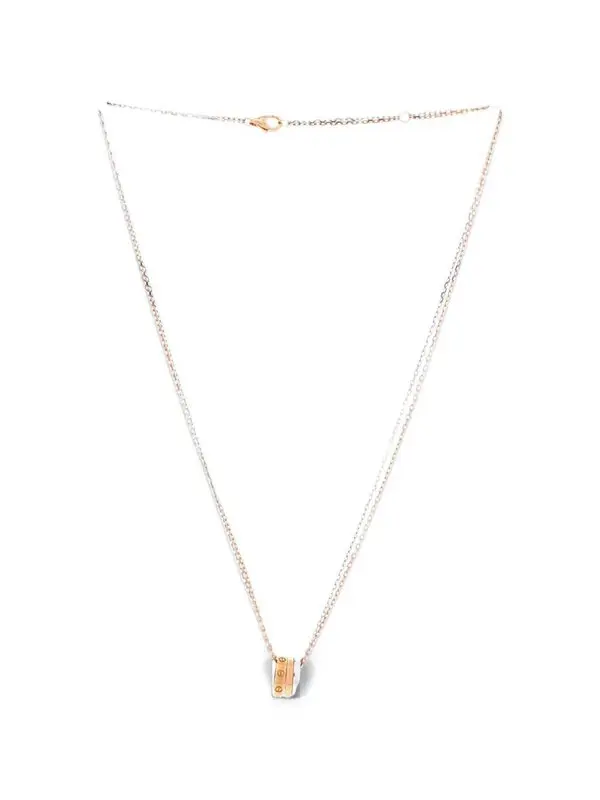 Cartier Love 3 Ring Pendant 18k Rose Gold And 18k White Gold With 6 Diamonds Necklace - Pink