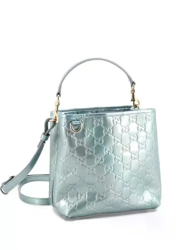 Gucci Emblem Gg Embossed Patent Small Bucket Bag