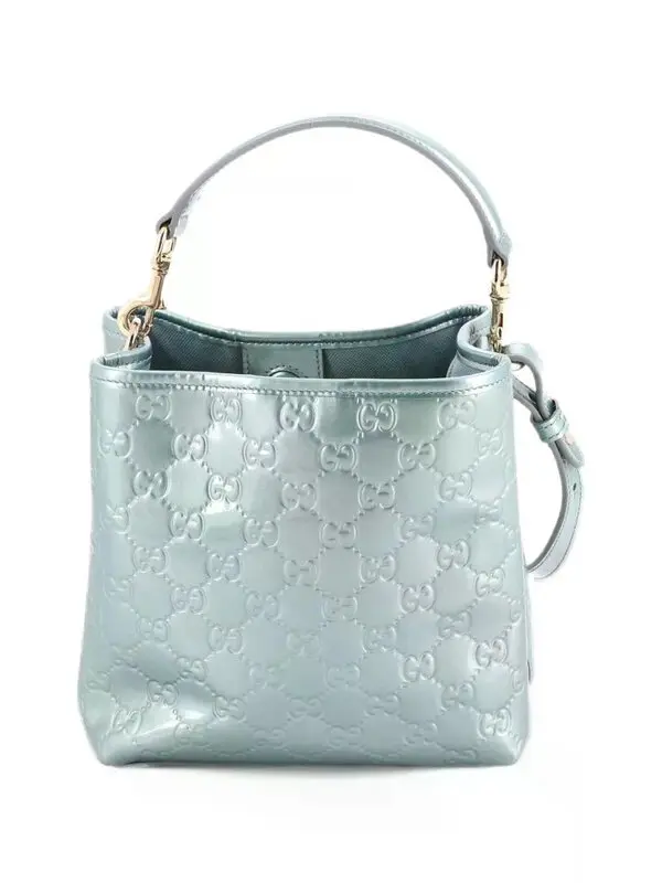 Gucci Emblem Gg Embossed Patent Small Bucket Bag