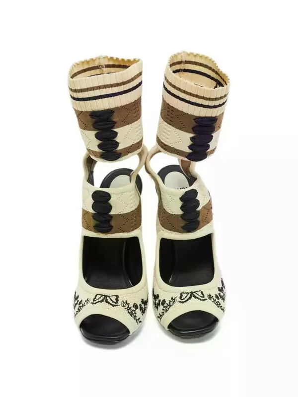 Fendi Flower-embroidered Square-toe Sandals - Neutrals