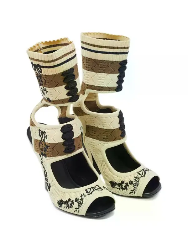 Fendi Flower-embroidered Square-toe Sandals